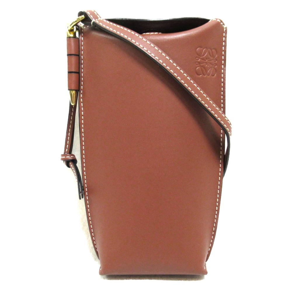 Loewe Gate Leather Pocket Shoulder Bag Brown - Gem